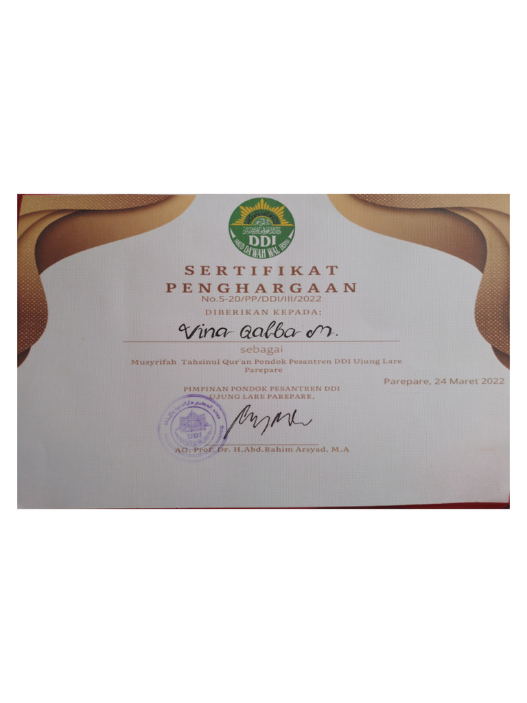 Sertifikat Vina | PDF