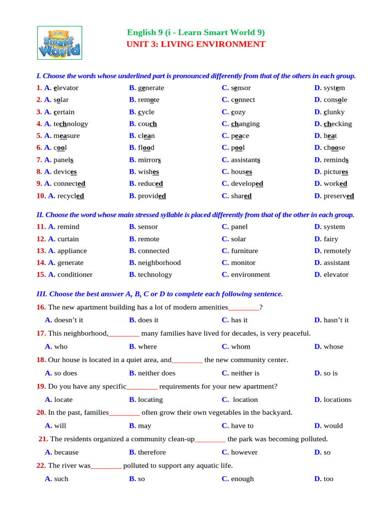 Bài Tập Bổ Trợ I-learn Smart World 9 HK1 Unit 3 (HS) | PDF