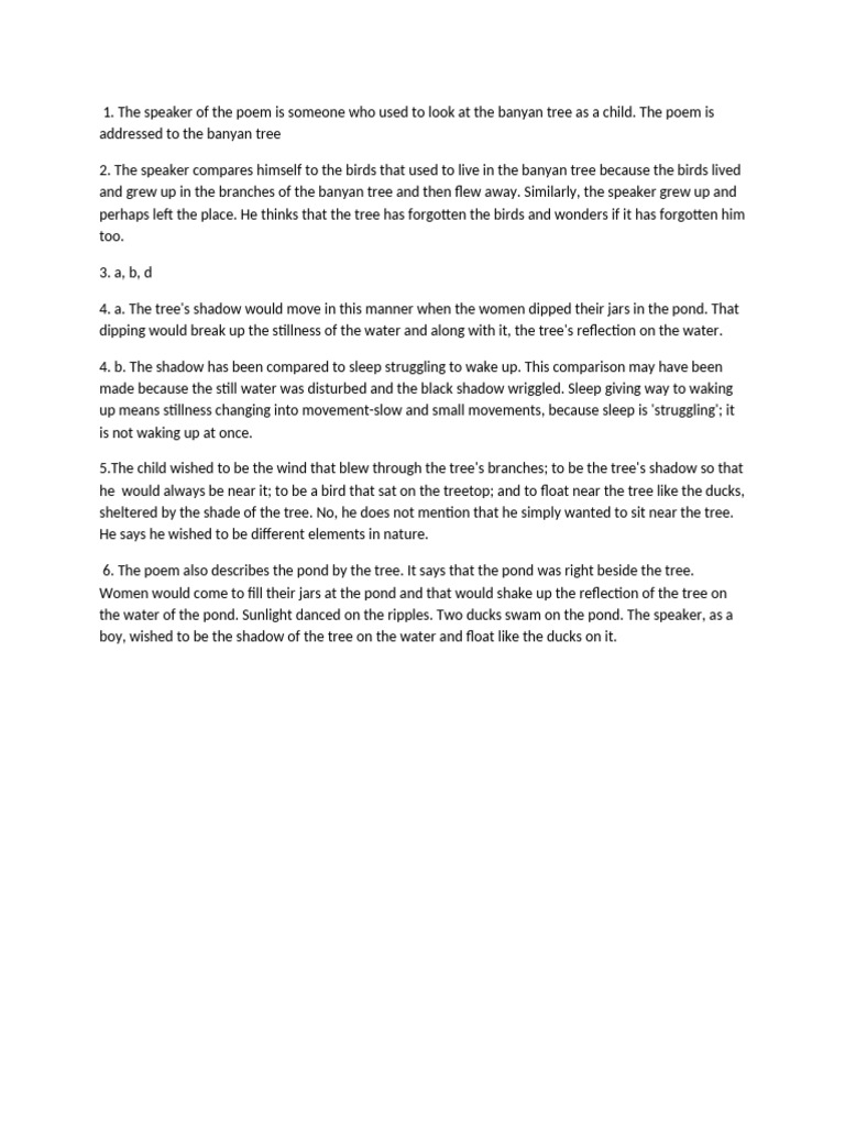 The Banyan Tree, Question and Answers | PDF