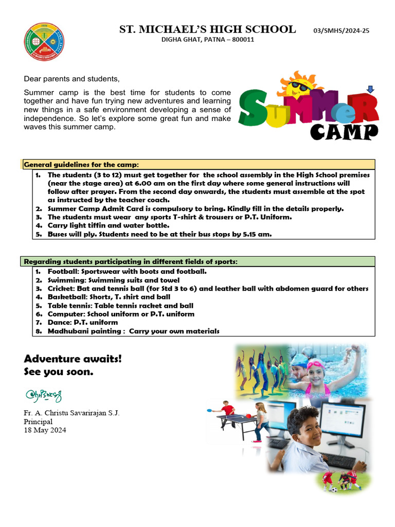 Summer Camp Notice (18.05.24) - 1 | PDF