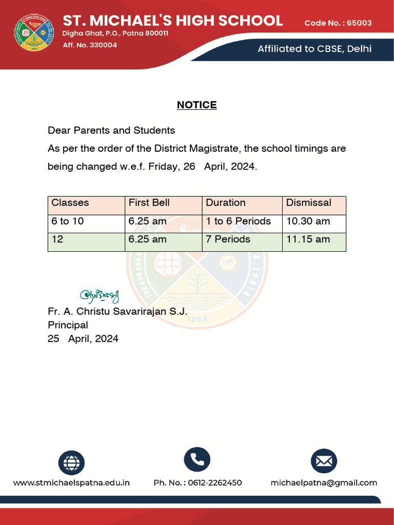 Change in School Timing 25.04 | PDF