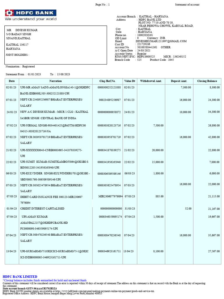 Dinesh Salary Statement Final | PDF