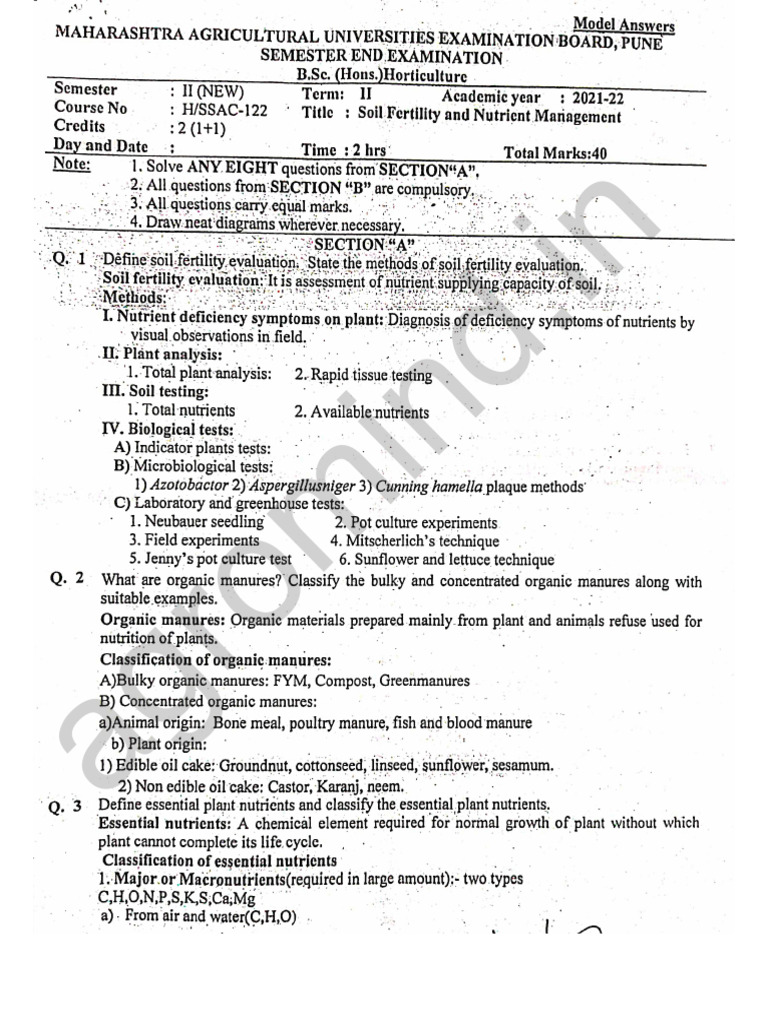 H-SSAC-122 Model Answer Paper 2021-22-1 | PDF | Fertilizer | Plant Nutrition