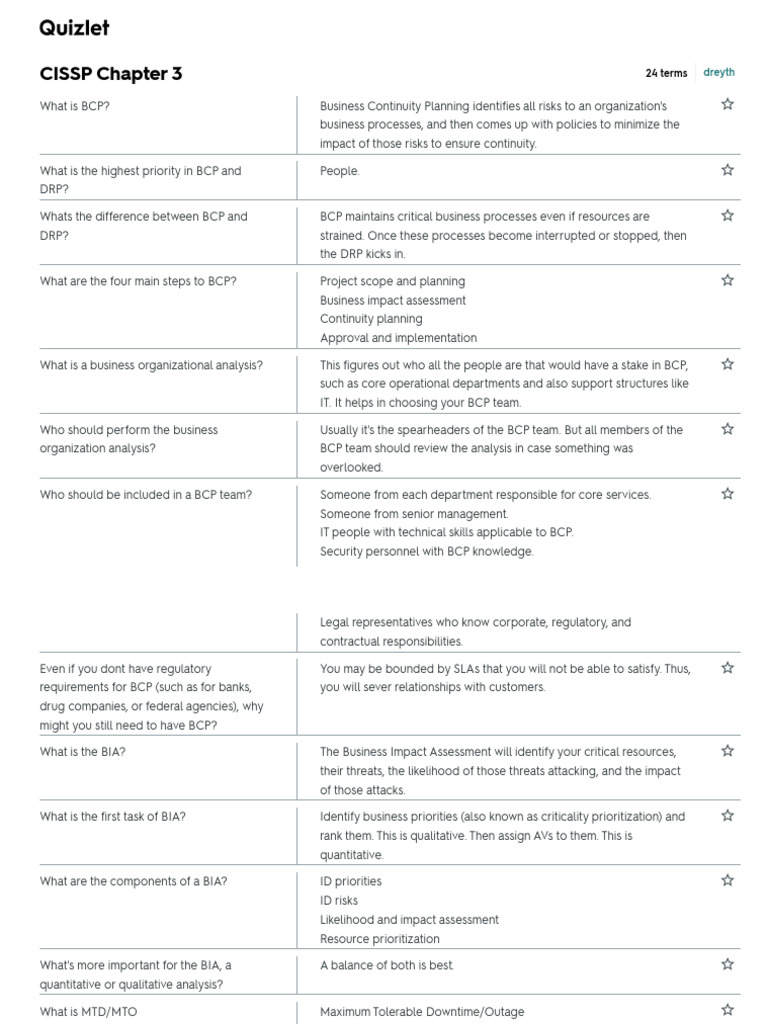 CISSP Chapter 3 Flashcards - Quizlet | PDF | Disaster Recovery ...