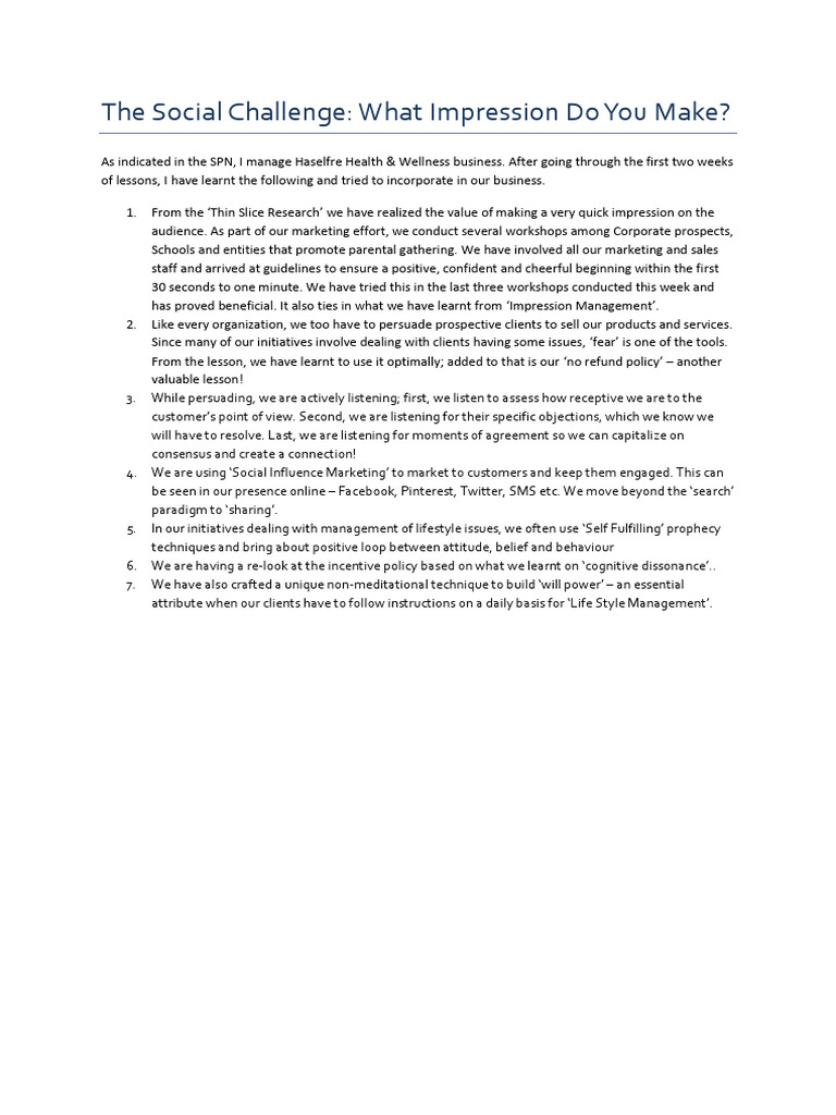 The Social Challenge Whatimpressiondoyoumake | PDF | Career & Growth