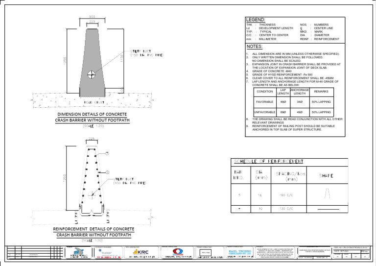 DIMENSION AND REINFORCEMENT DETAILS FOR RCC CRASH BARRIERpdf | PDF