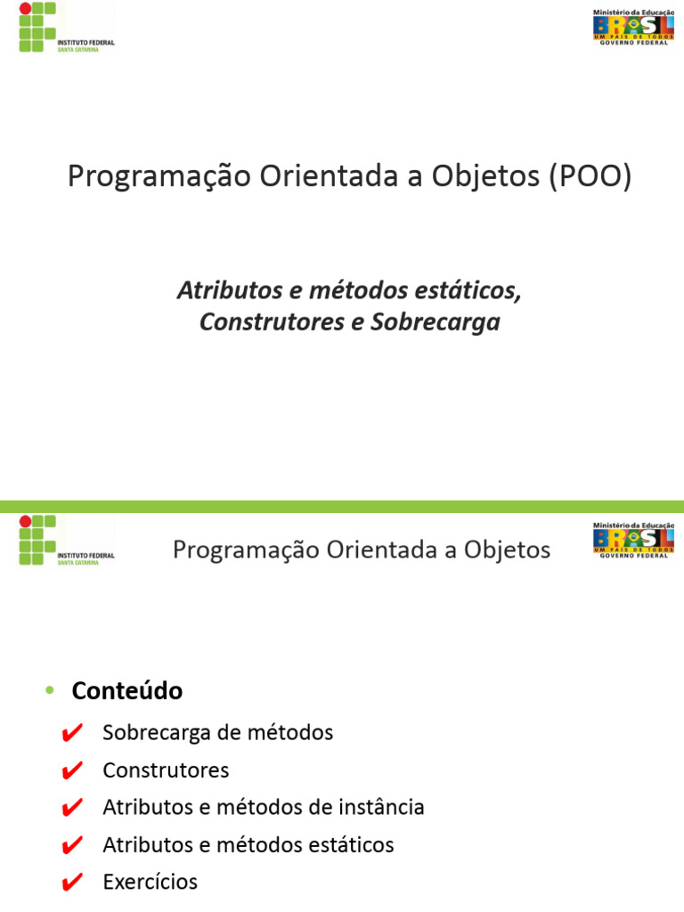 Aula 05 - Atributos e métodos estaticos, sobrecarga, construtores | PDF