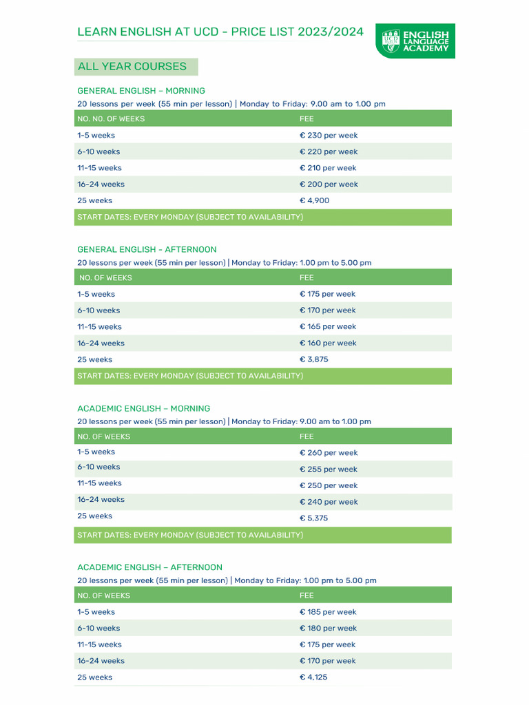 UCD ELA 2024 Price List WEB | PDF