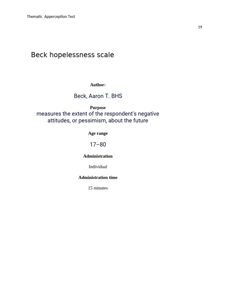 Beck Hopelessness Scale | PDF