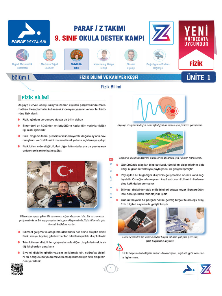 9.sinif Fizik Yeni Mufredat Fizik Bilimine Giris Ve Fizik Biliminin Alt Dallari | PDF
