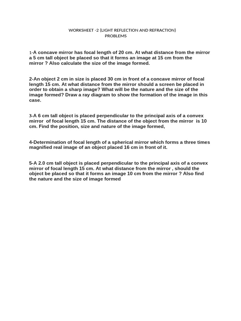 Light Worksheet - 2 | PDF