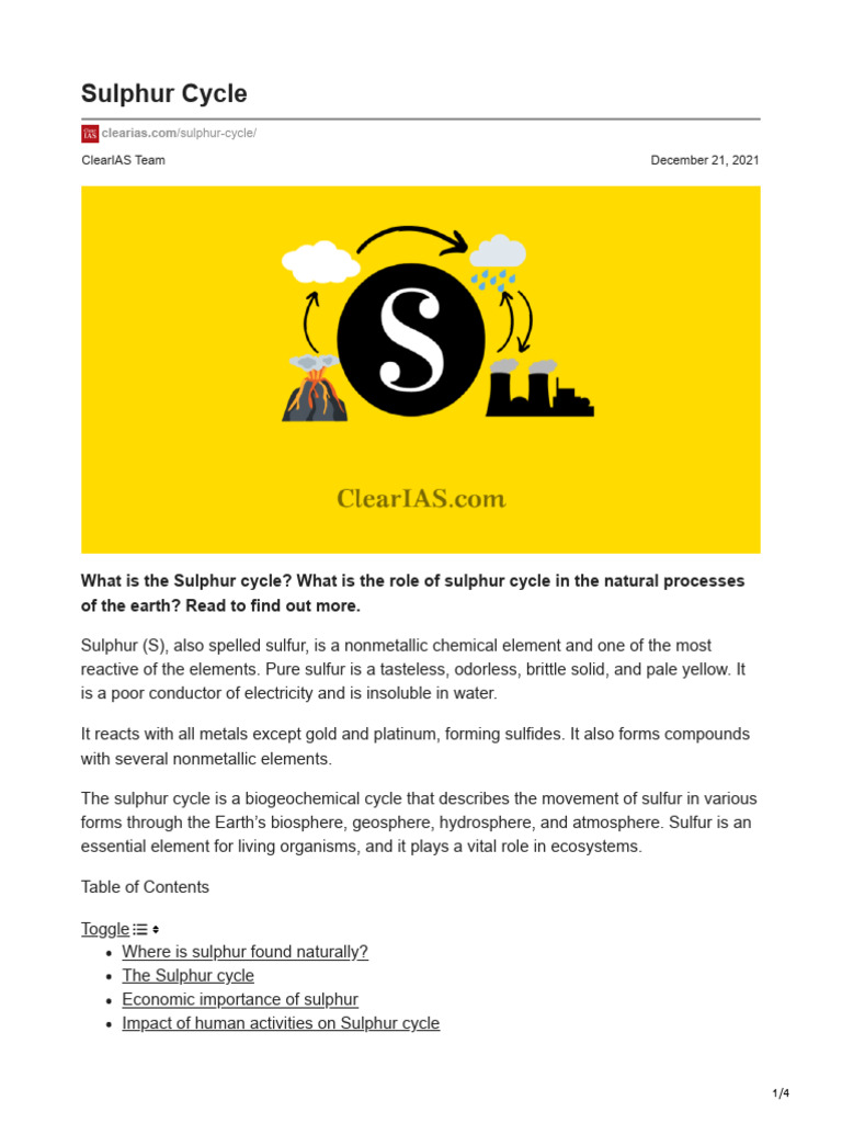 Sulphur Cycle | PDF