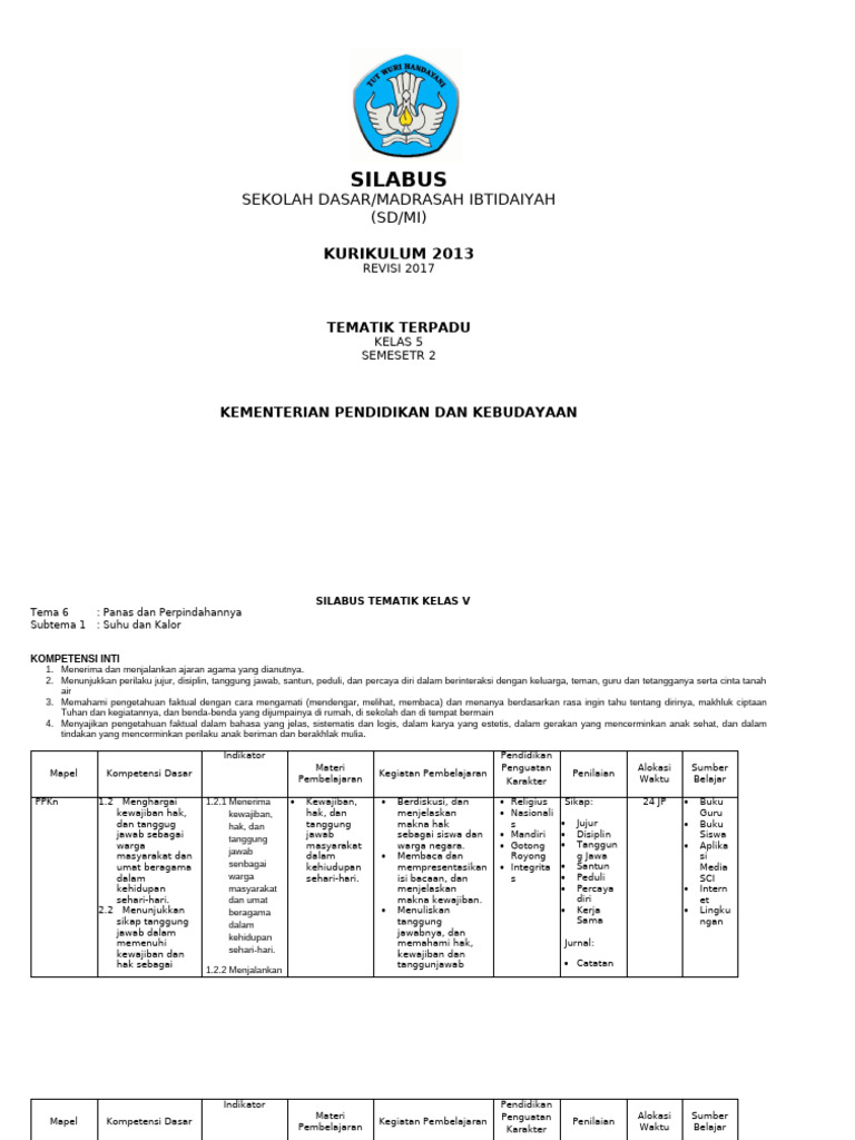 Silabus Kelas 5 Tema 6 | PDF