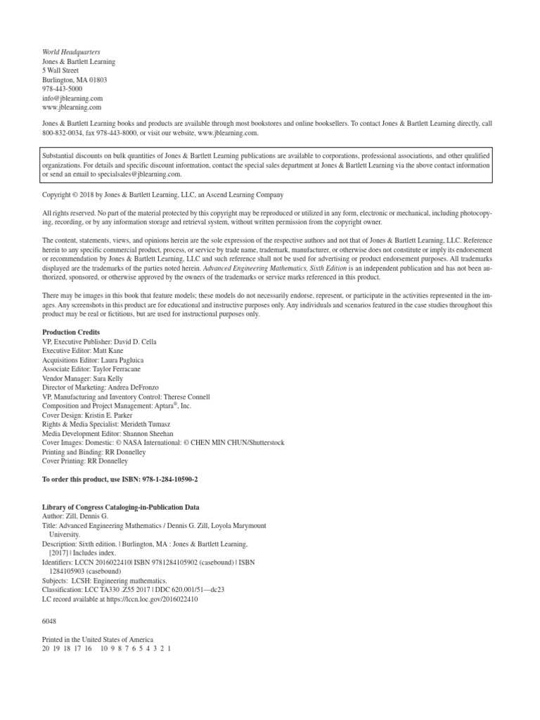 Dennis G. Zill Advanced Engineering Mathematics 2016 Jones Bartlett 7 | PDF