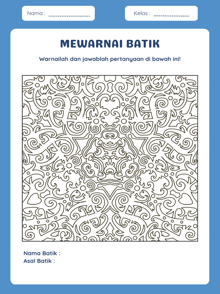Mewarnai Batik Lembar Kerja SD Kelas 1 Biru Sederhana | PDF