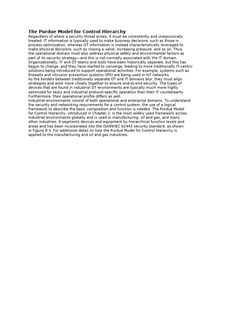 The Purdue Model For Control Hierarchy | PDF