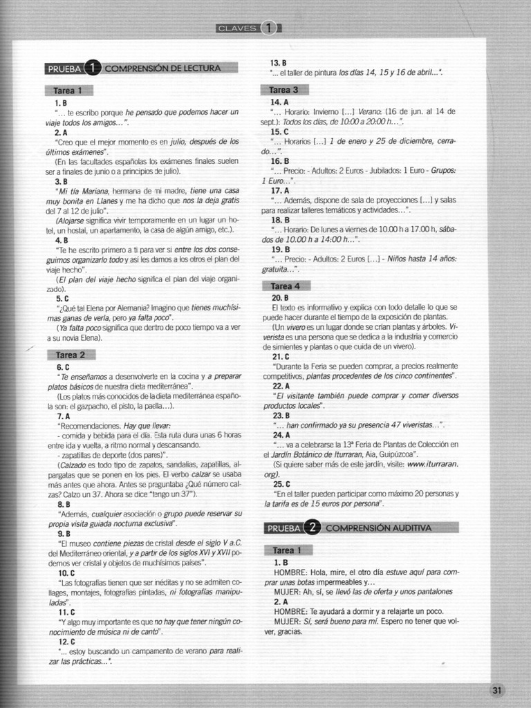 Objetivo DELE A2 (2020) Claves | PDF