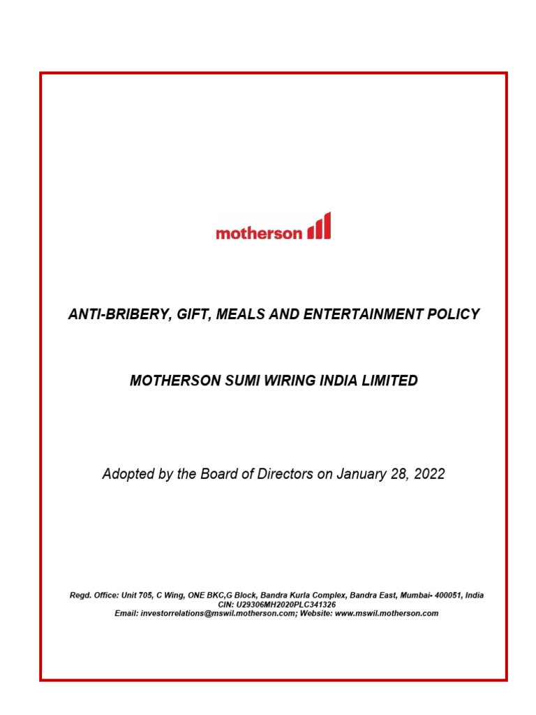 Anti Bribery Gifts Meals Entertainment Policy | PDF