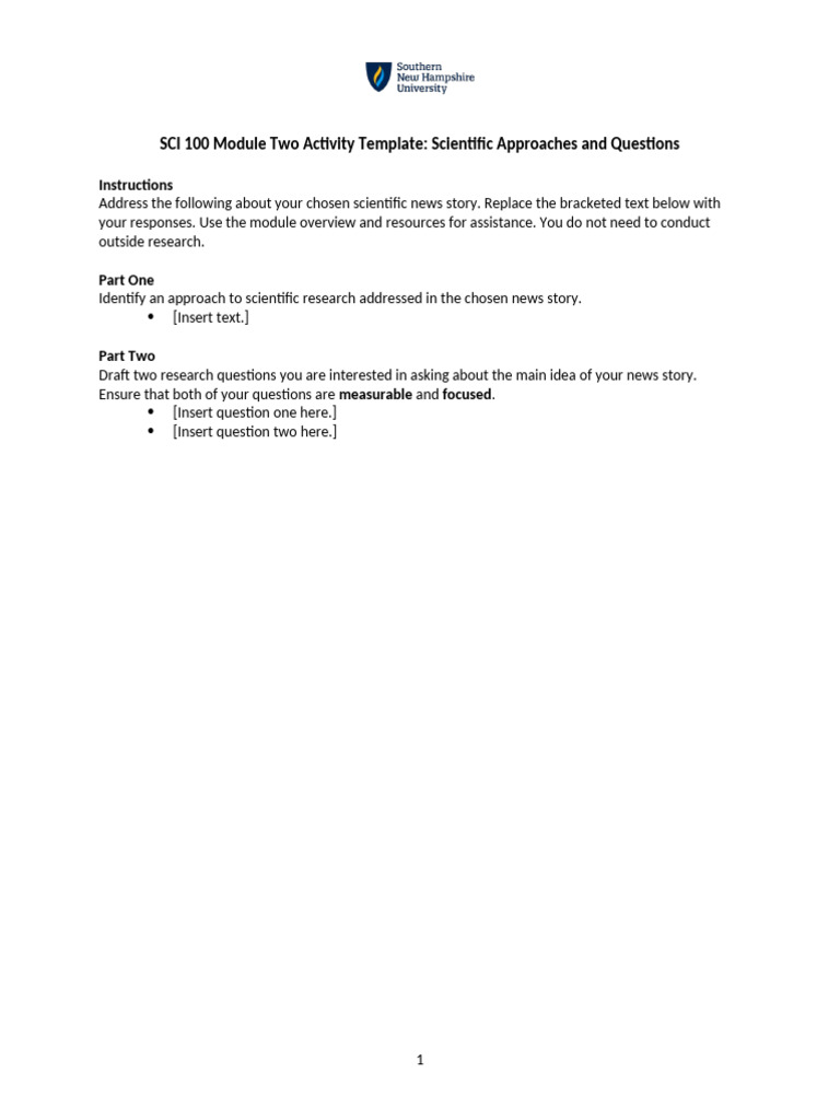 SCI 100 Module Two Activity Template | PDF