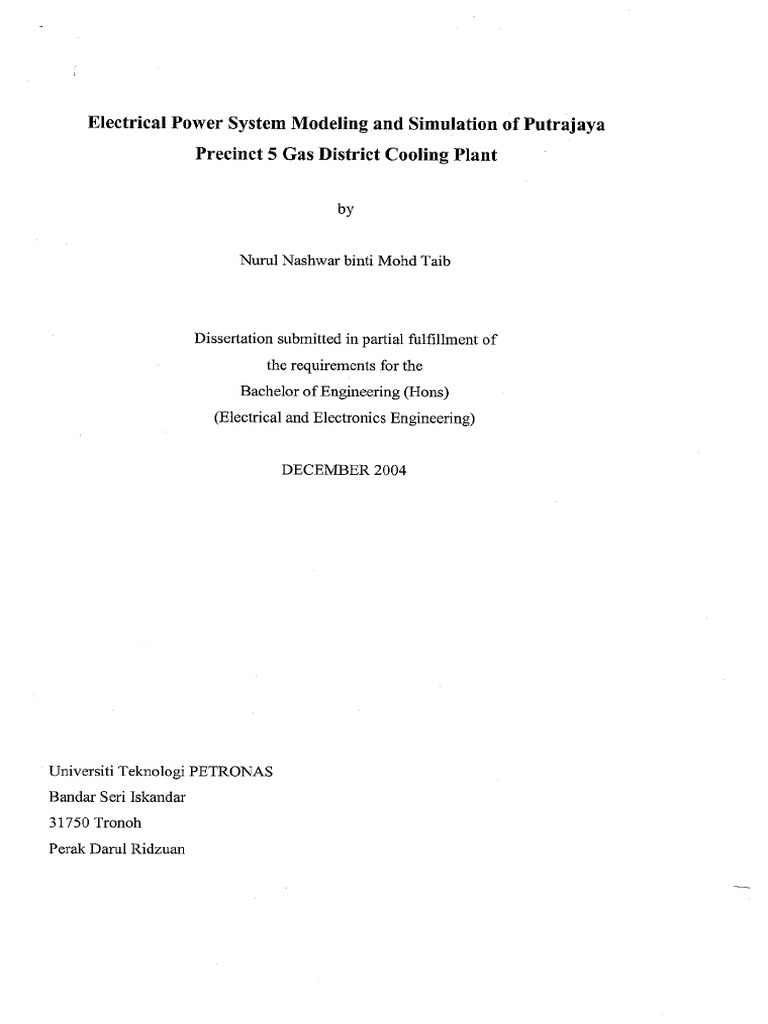 2004 Bachelor - Electrical Power System Modeling And Simulation Of Putrajaya Precint 5Gas ...