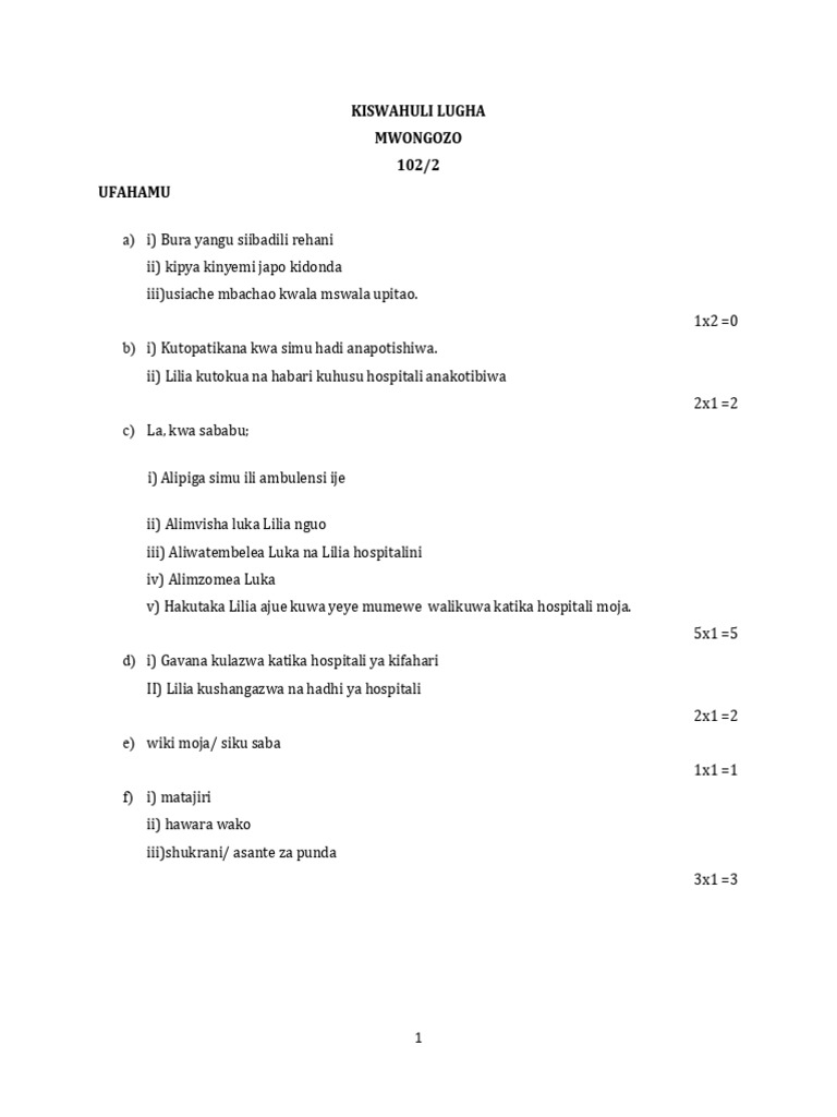 Kiswahili Pp2 Scheme | PDF