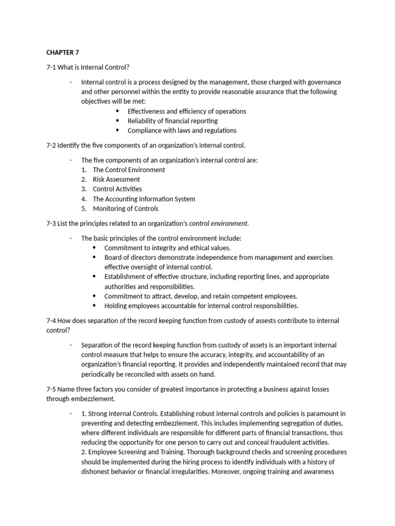 CHAPTER 7-INTERNAL CONTROL | PDF CHAPTER 7-INTERNAL CONTROL | PDF