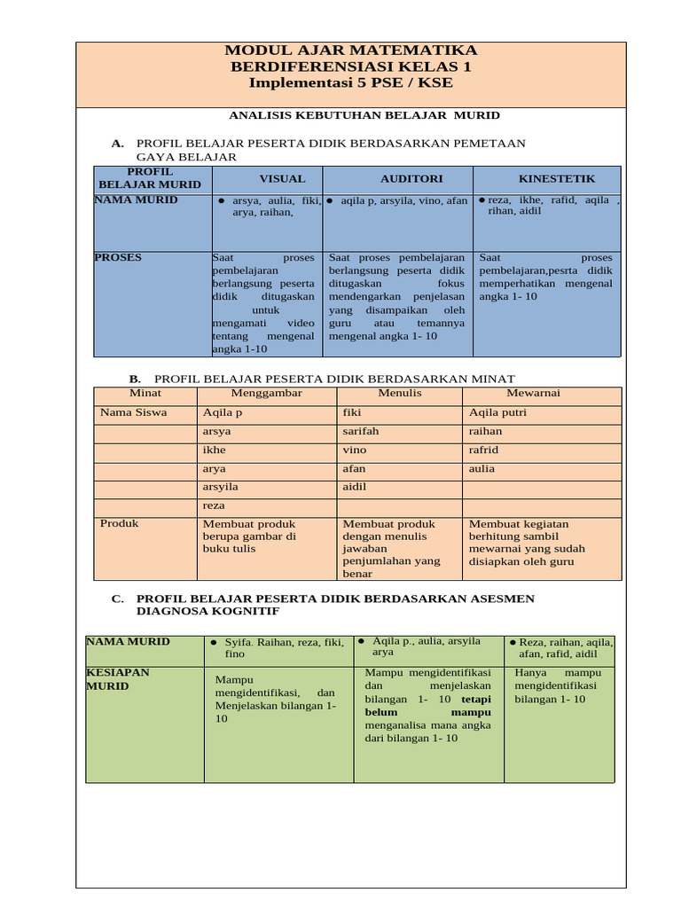 RPP Berdifernsiasi Kelas 1 PSE Dan KSE | PDF