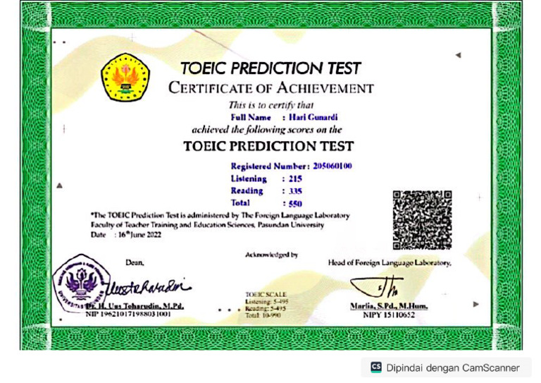 Sertifikat TOEIC | PDF