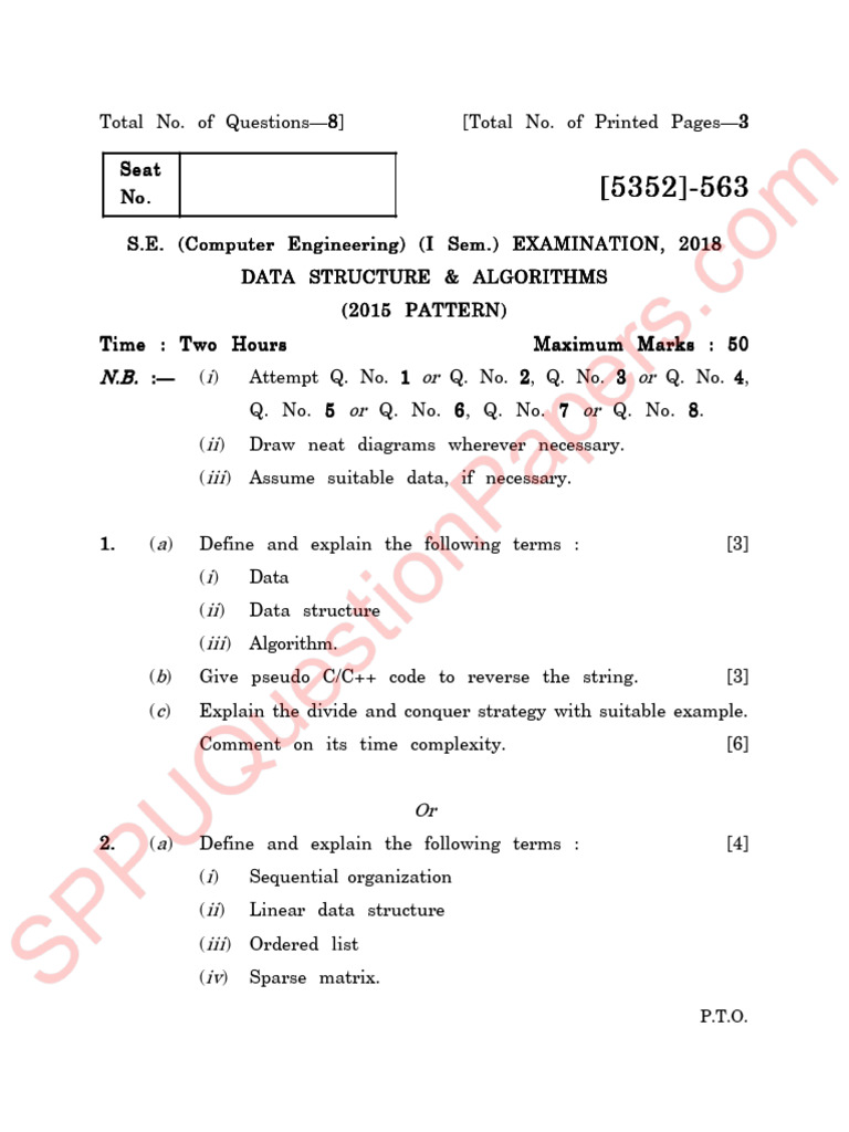 Be - Computer Engineering - Semester 3 - 2018 - May - Data Structures and Algorithms Dsa Pattern ...