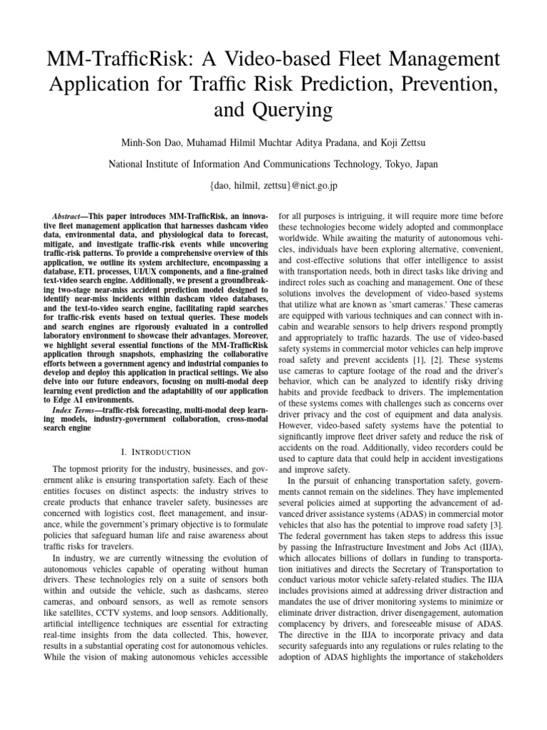 MM-TrafficRisk: A Video-Based Fleet Management Application For Traffic ...