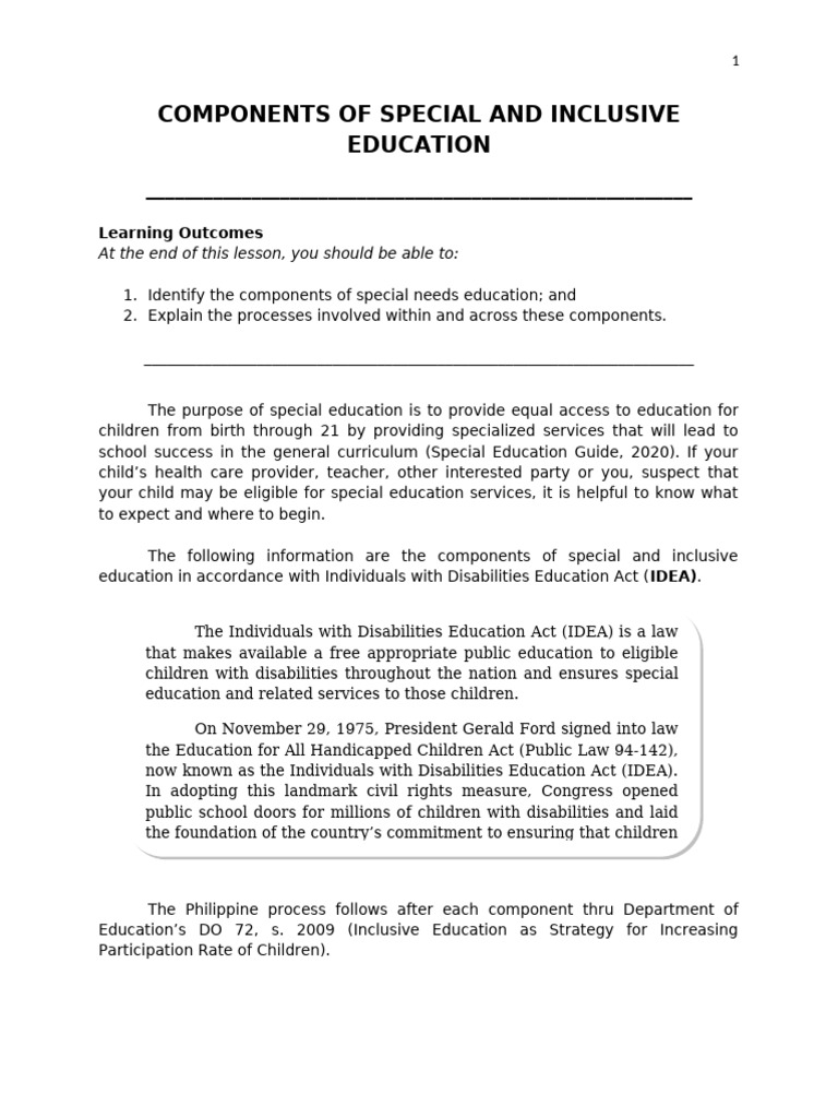 Components of Special and Inclusive Education | PDF