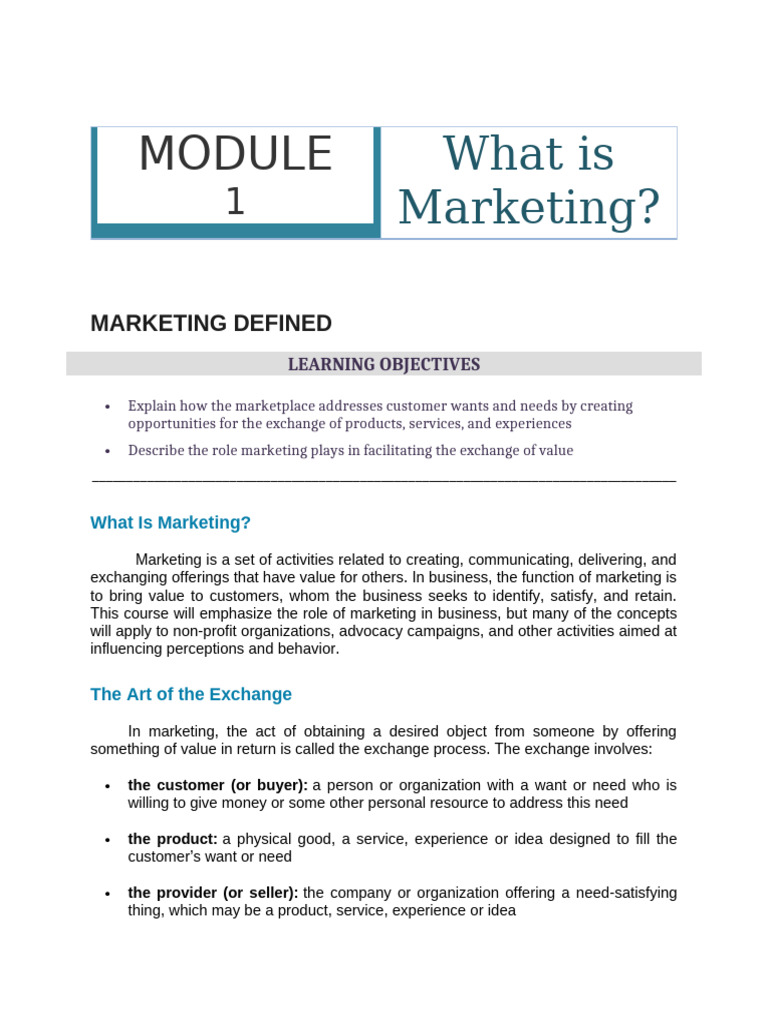 Module 1 PRINCIPLE IN MARKETING | PDF