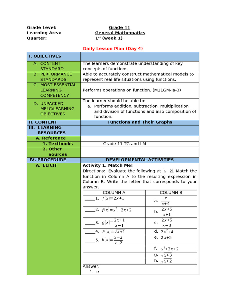 Genmath Q1 W1 D4 (Nylqa) | PDF