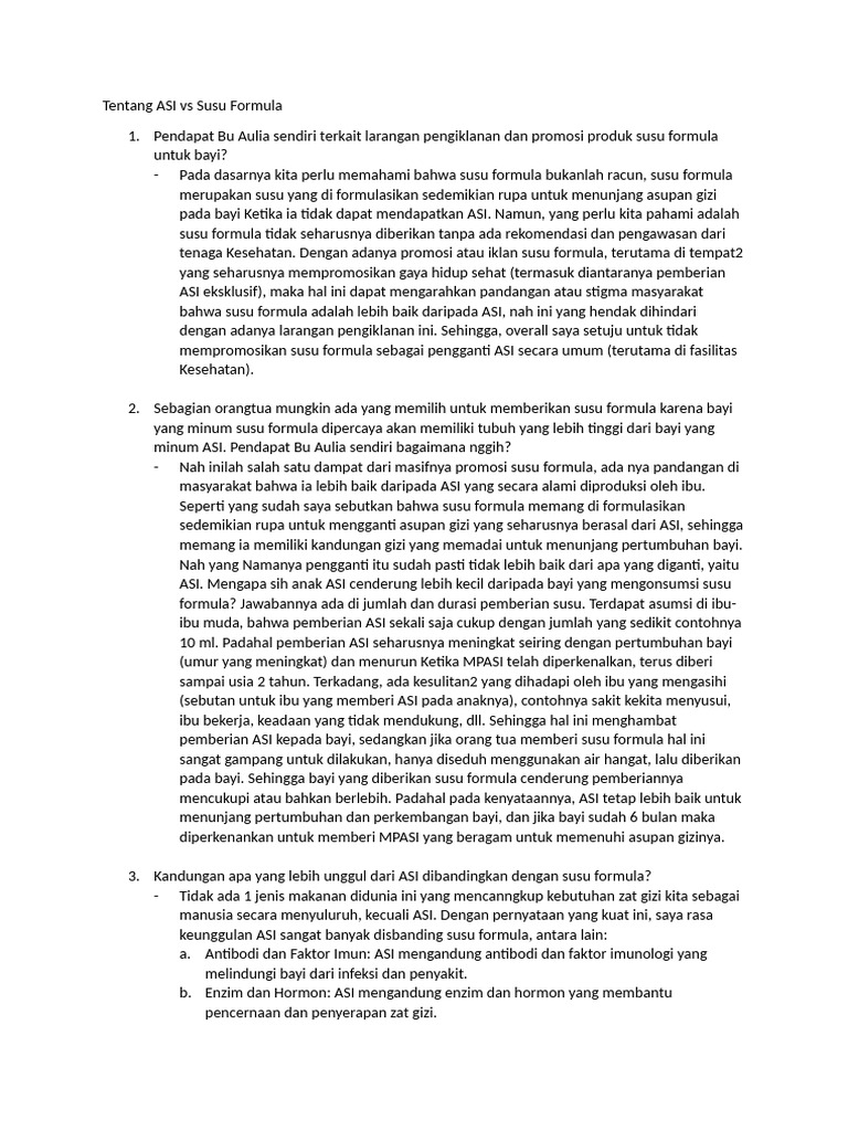 Tentang ASI Vs Susu Formula | PDF