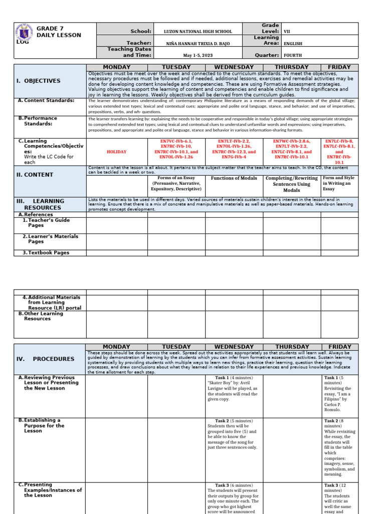 DLL - 4th QRTR - Week 2 | PDF