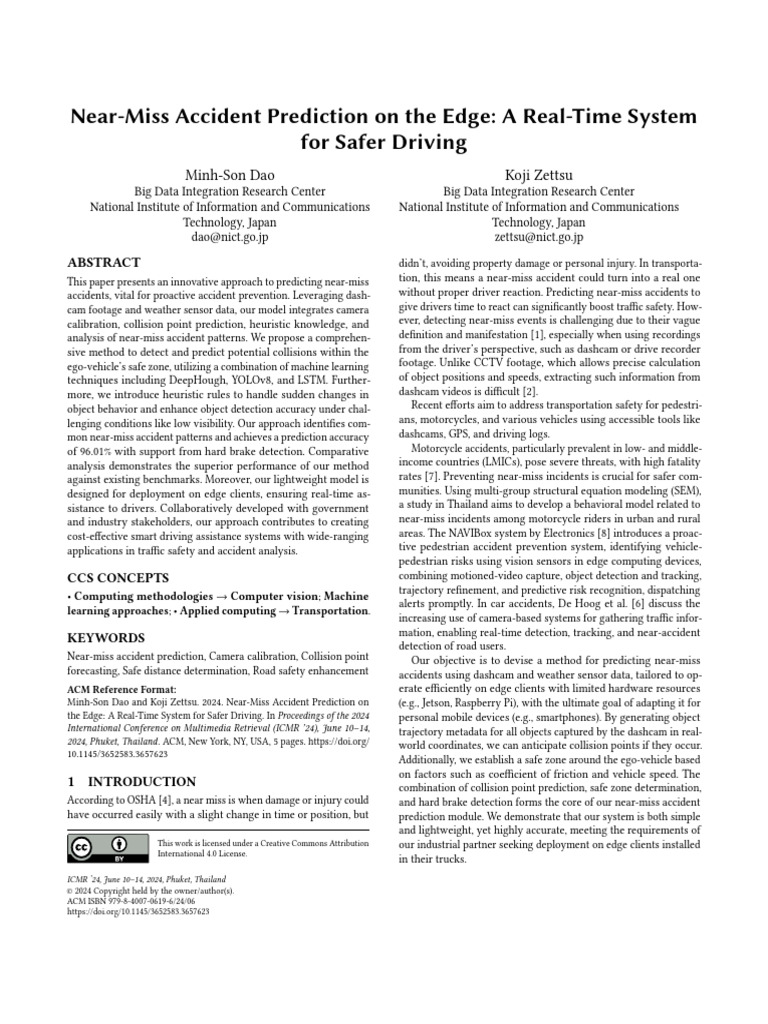 Near-Miss Accident Prediction On The Edge: A Real-Time System For Safer ...