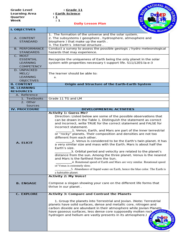 Earth Science q1 w1 Melc 1 | PDF