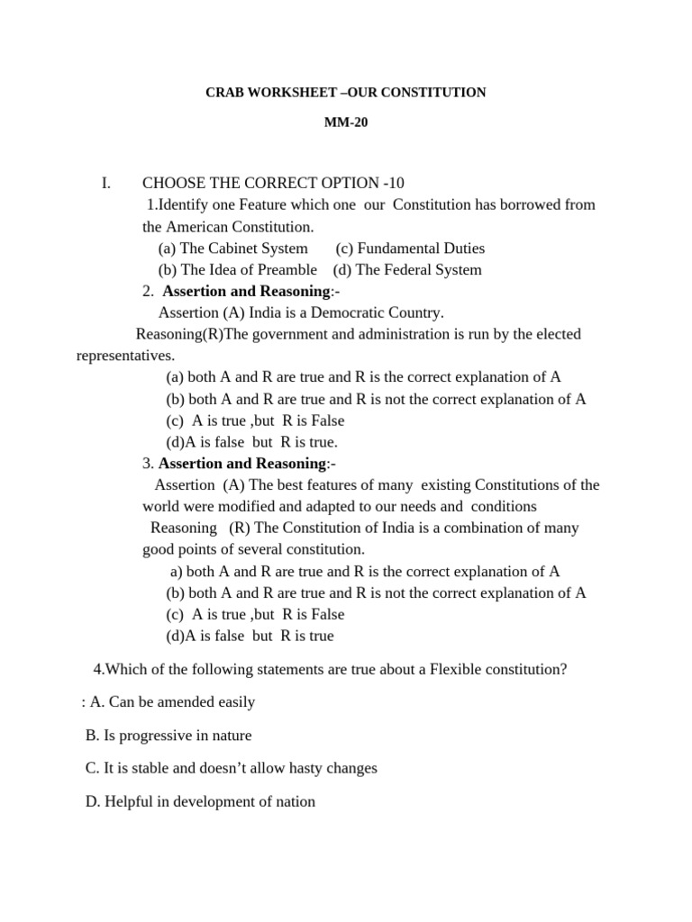 CRAB WORKSHEET-OUR CONSTITUTION | PDF