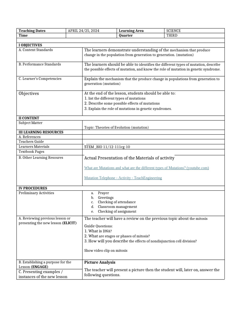Mutation Lesson Plan | PDF