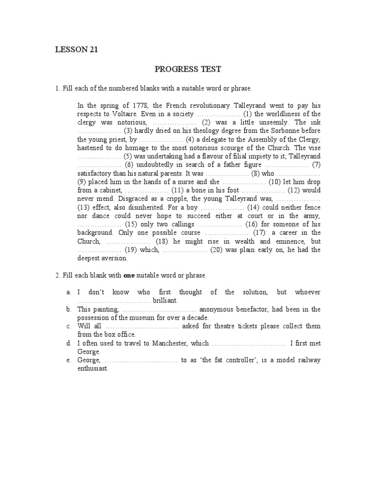LESSON 21 - Progress Test | PDF