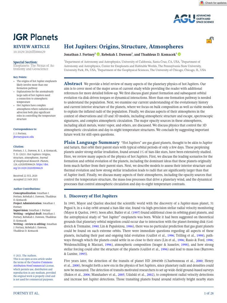 JGR Planets - 2021 - Fortney - Hot Jupiters Origins Structure ...