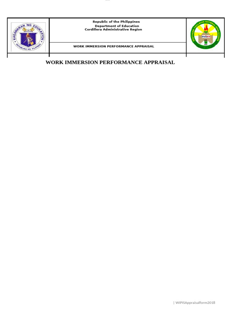 Work Immersion Appraisal | PDF