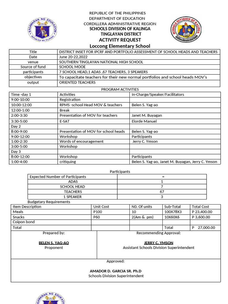ACTIVITY REQUEST FOR INSET | PDF