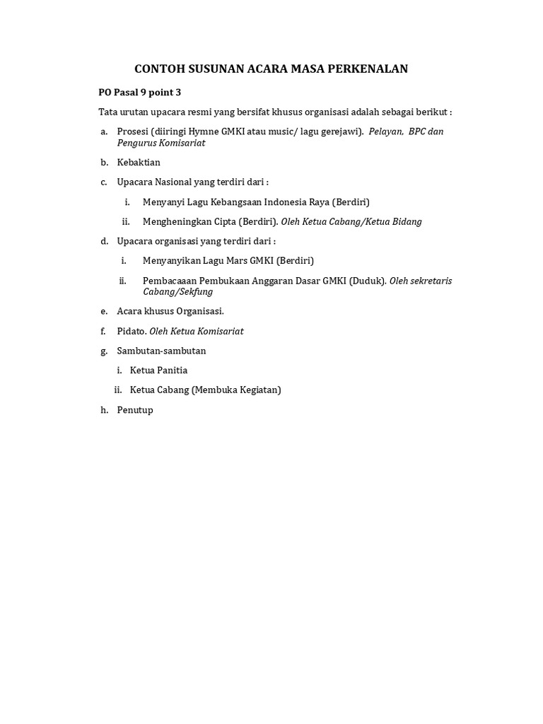 Contoh Susunan Acara Masa Perkenalan | PDF