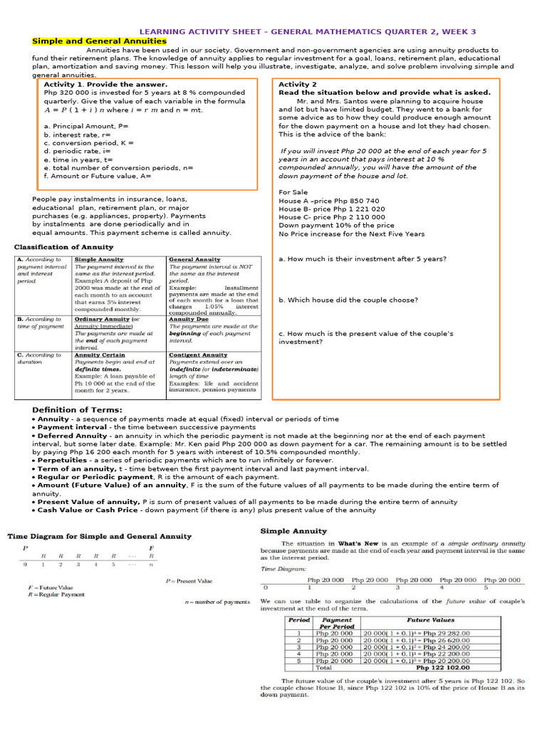 Learning Activity Sheet - General Mathematics Quarter 2, Week 3 | PDF