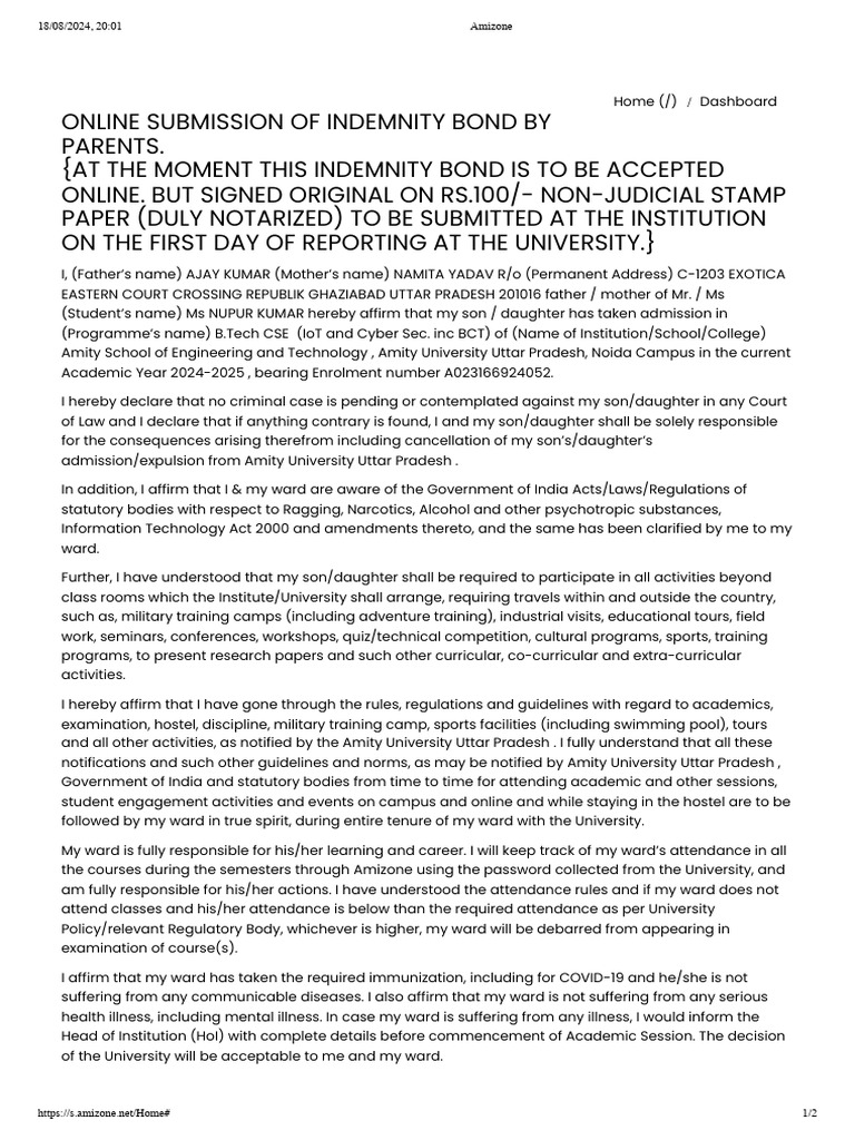 Amizone Indemnitybond | PDF