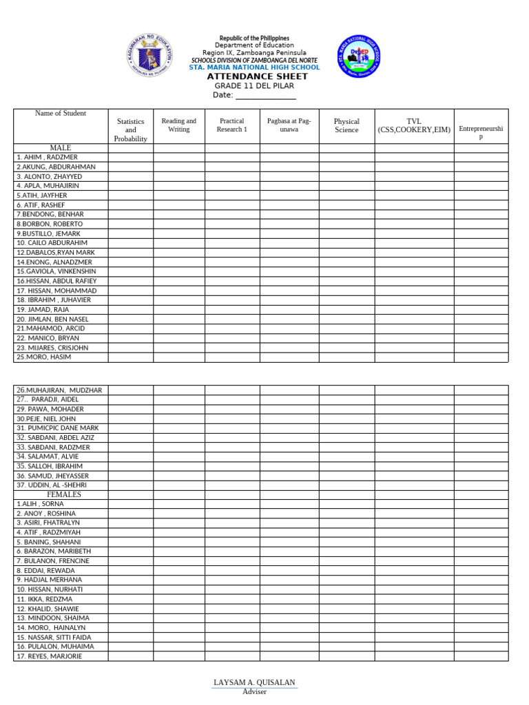 Attendance Sheet 2 | PDF