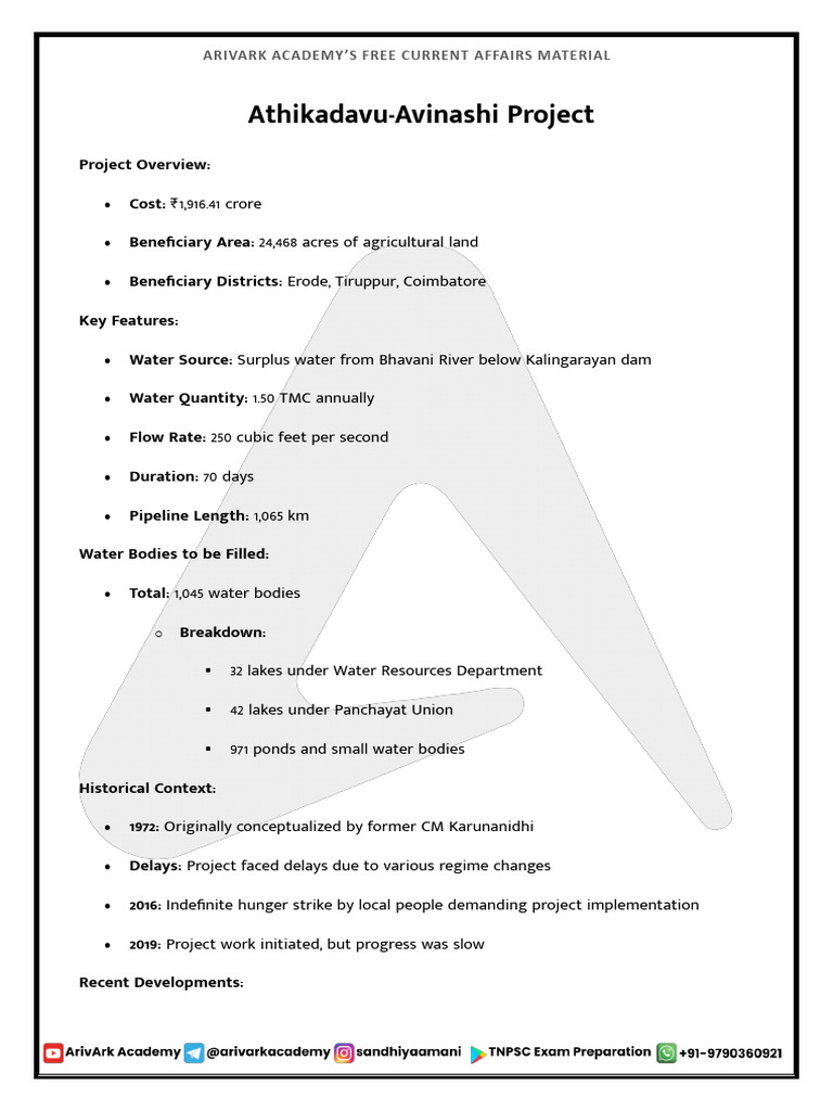 Athikadavu-Avinashi Project | PDF | Google Play | Hydraulic Engineering