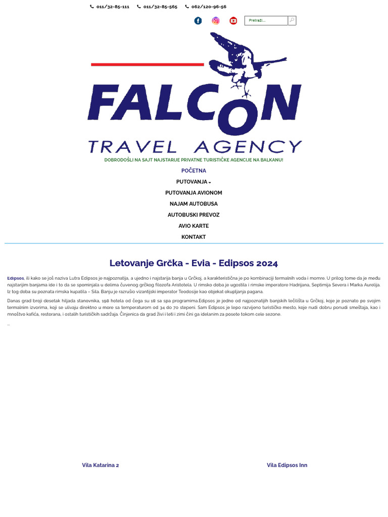 FALCON BEOGRAD Letovanje Grčka Evia Edipsos 2024 Povoljno | PDF