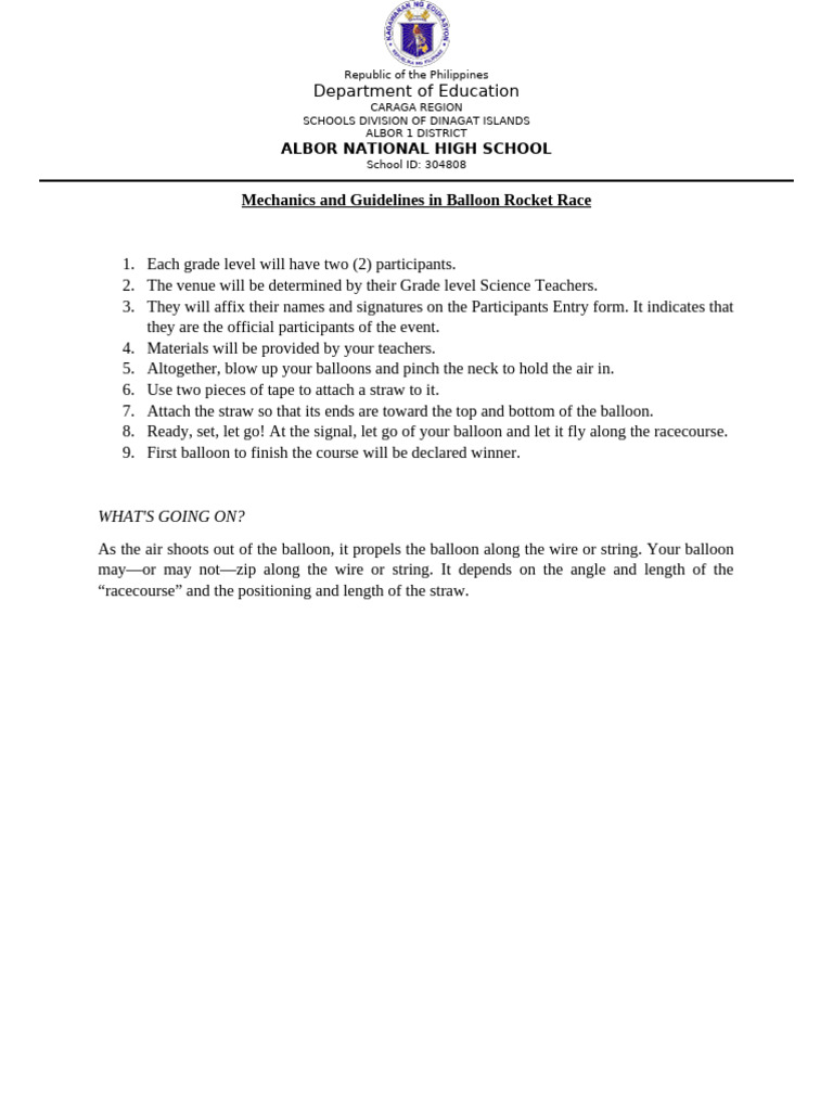 Balloon Rocket Race Guidelines | PDF